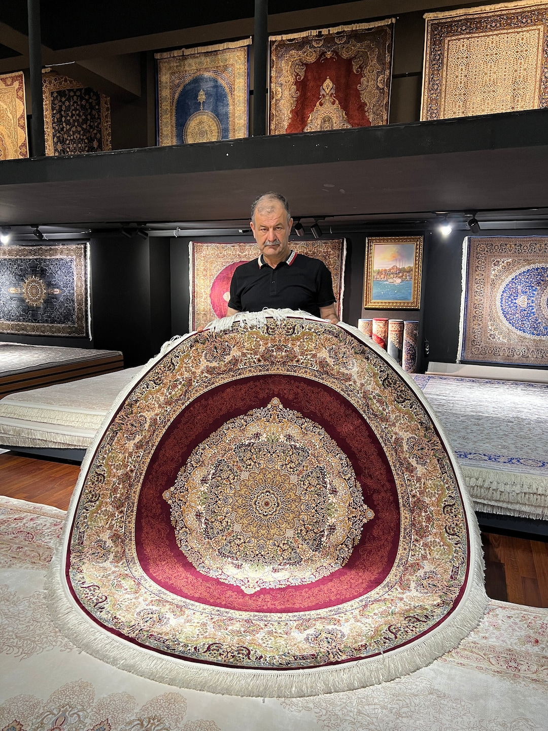 5x5 Ft Red Silk Circle Rug, Circle Rug 5x5, Round Rug Vintage, Circle ...