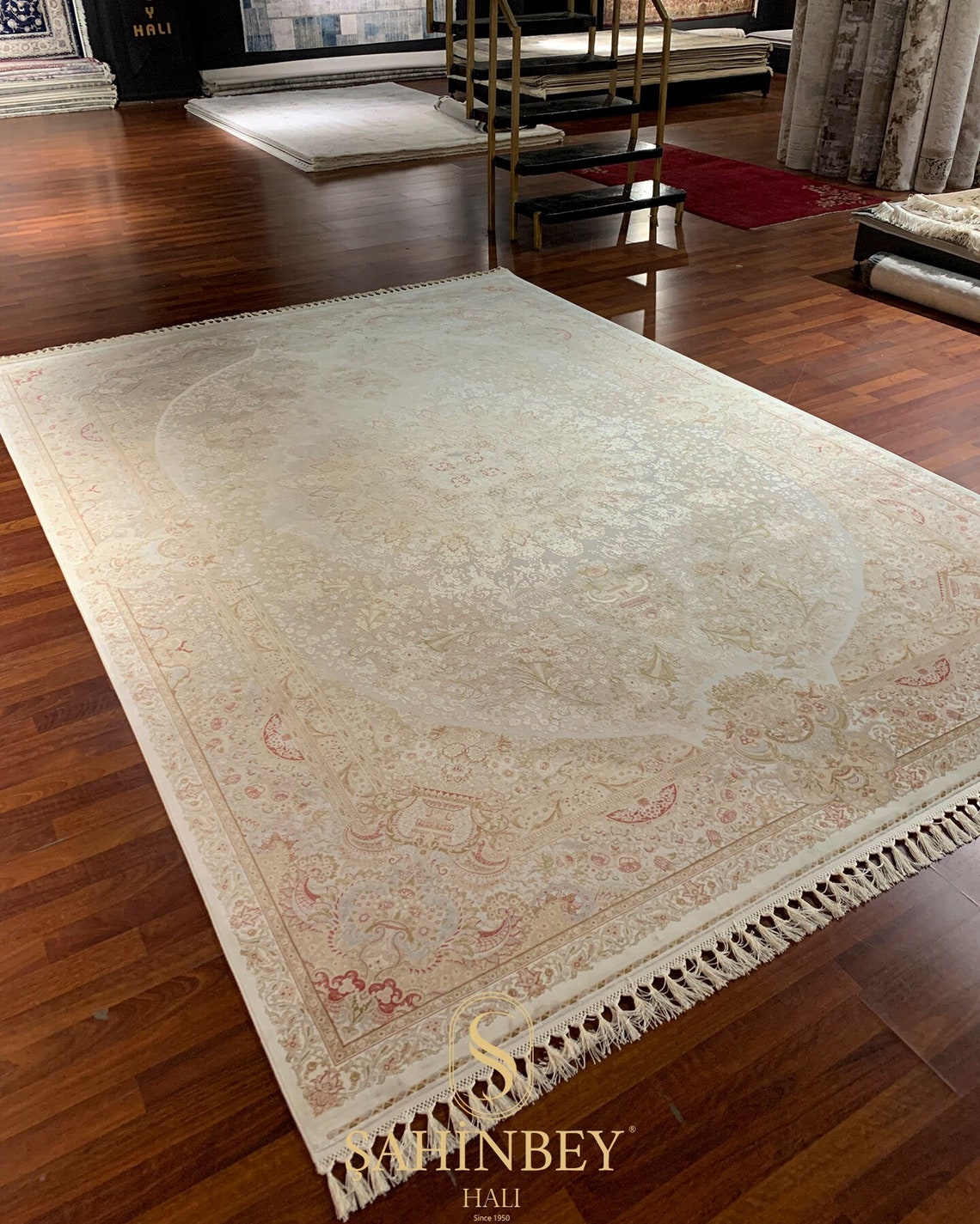 7X10 Ft Beige Silk Rug, Rug for Living Room, Palace Silk Rug, Luxury ...