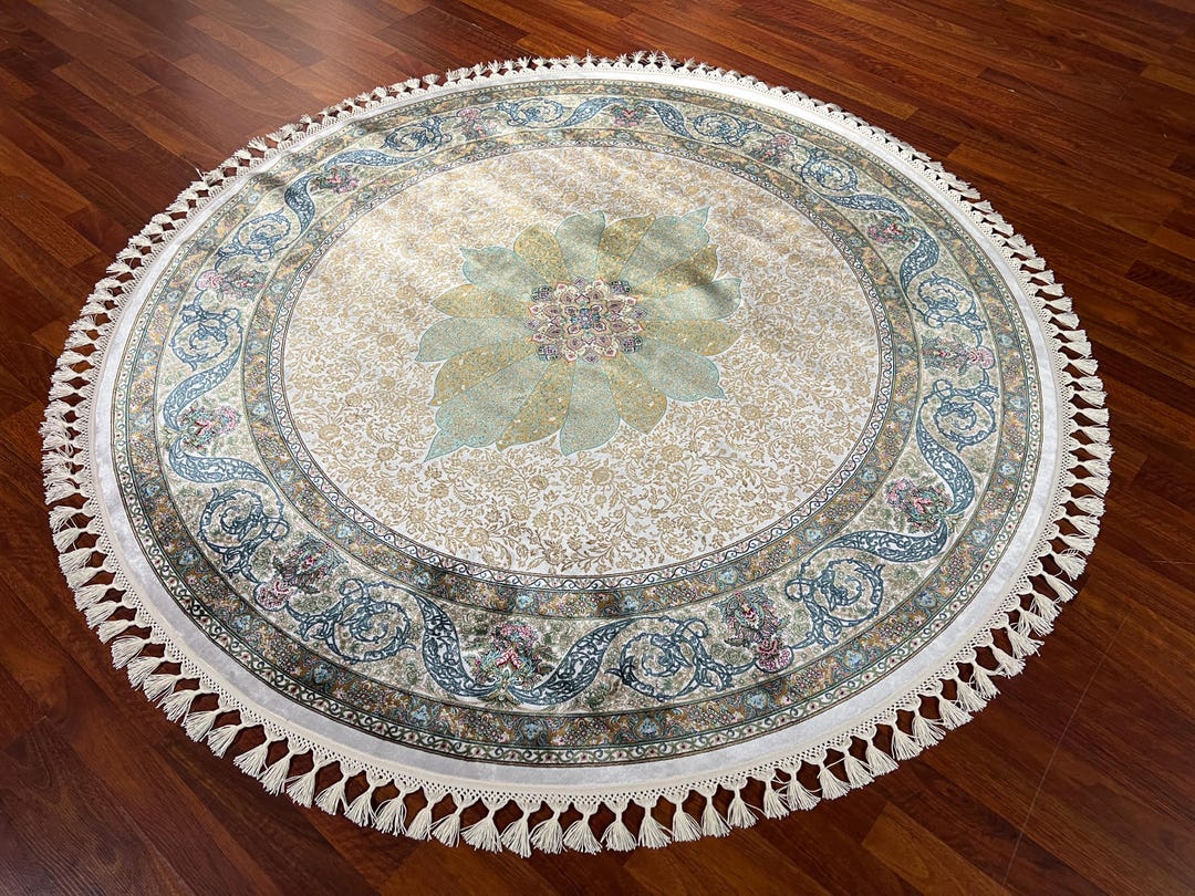 5X5 Ft Green Silk Circle Rug, Circle Rug 5x5, Round Rug Vintage, Circle ...