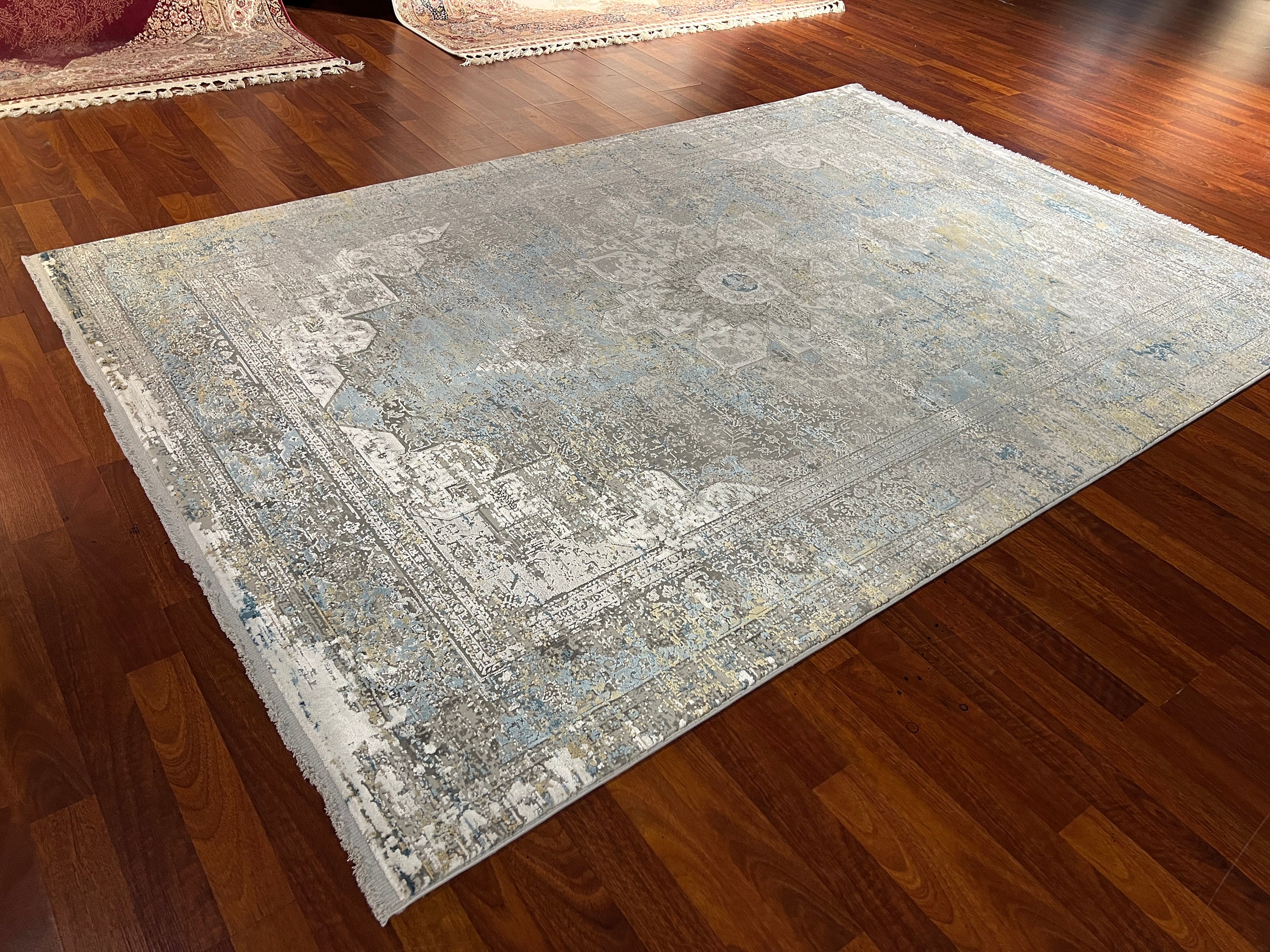 5x8ft Gray Beige Rug, High Quality Rug, Luxury Bamboo Silk Rug, Living ...