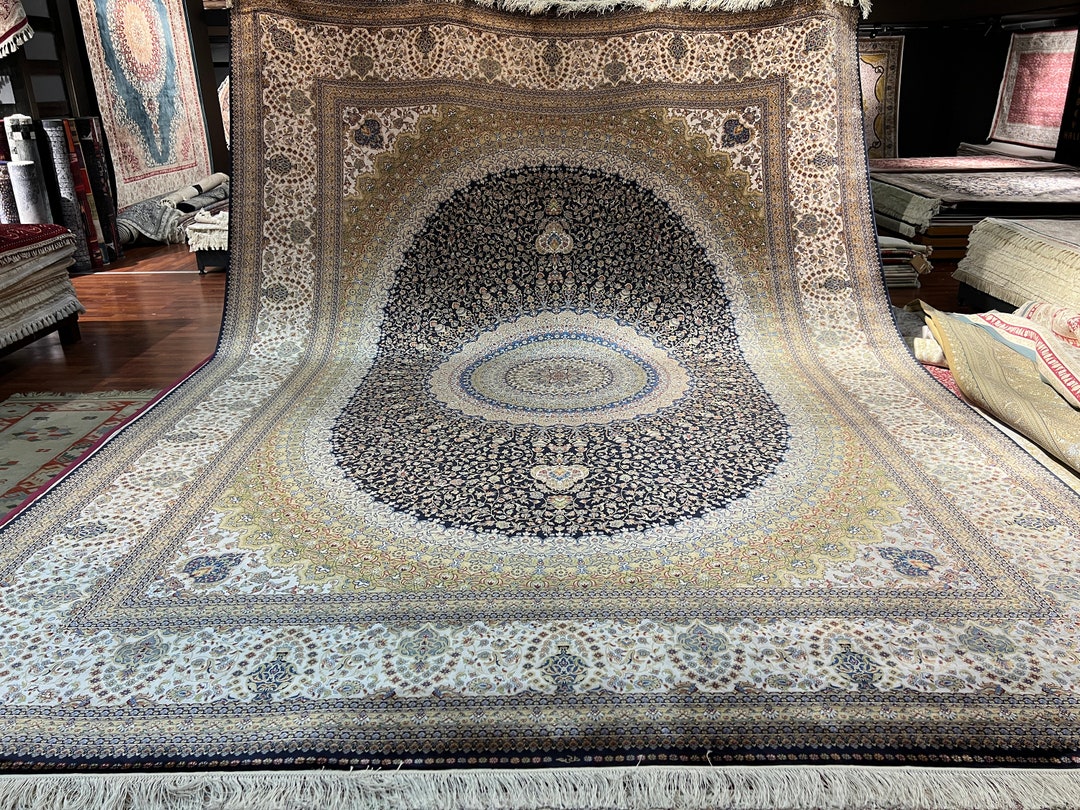 10X13 Ft Gold Silk Rug, Persian Silk Rug, Authentic Silk Rug, Luxury ...