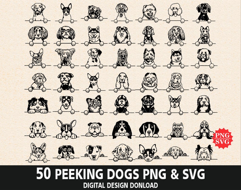 Peeking Dogs SVG PNG Bundle Clipart, 50 Peeking Dogs for Cricut ...