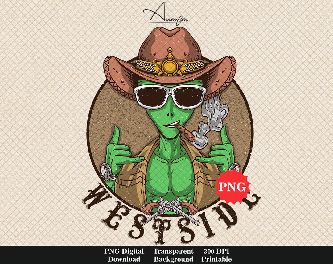 Vintage Western Alien Cowboy Png, Retro Alien Cowboy Smoking Weed ...