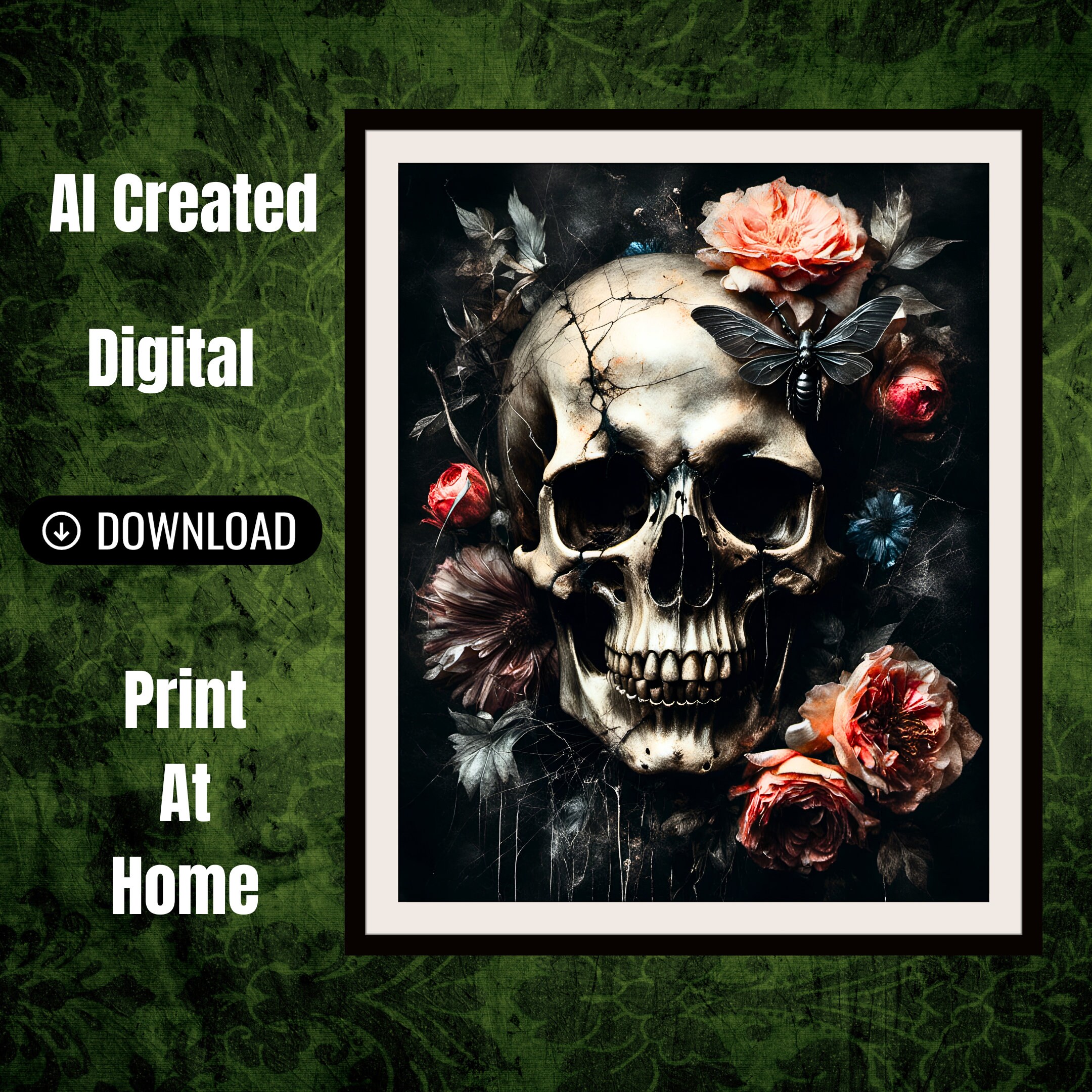 Memento Mori Skull Art Dark Flowers Macabre AI Generated Image Digital ...