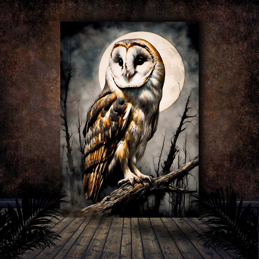 Barn Owl in the Moonlight Spooky Forest AI Generated Image Digital ...
