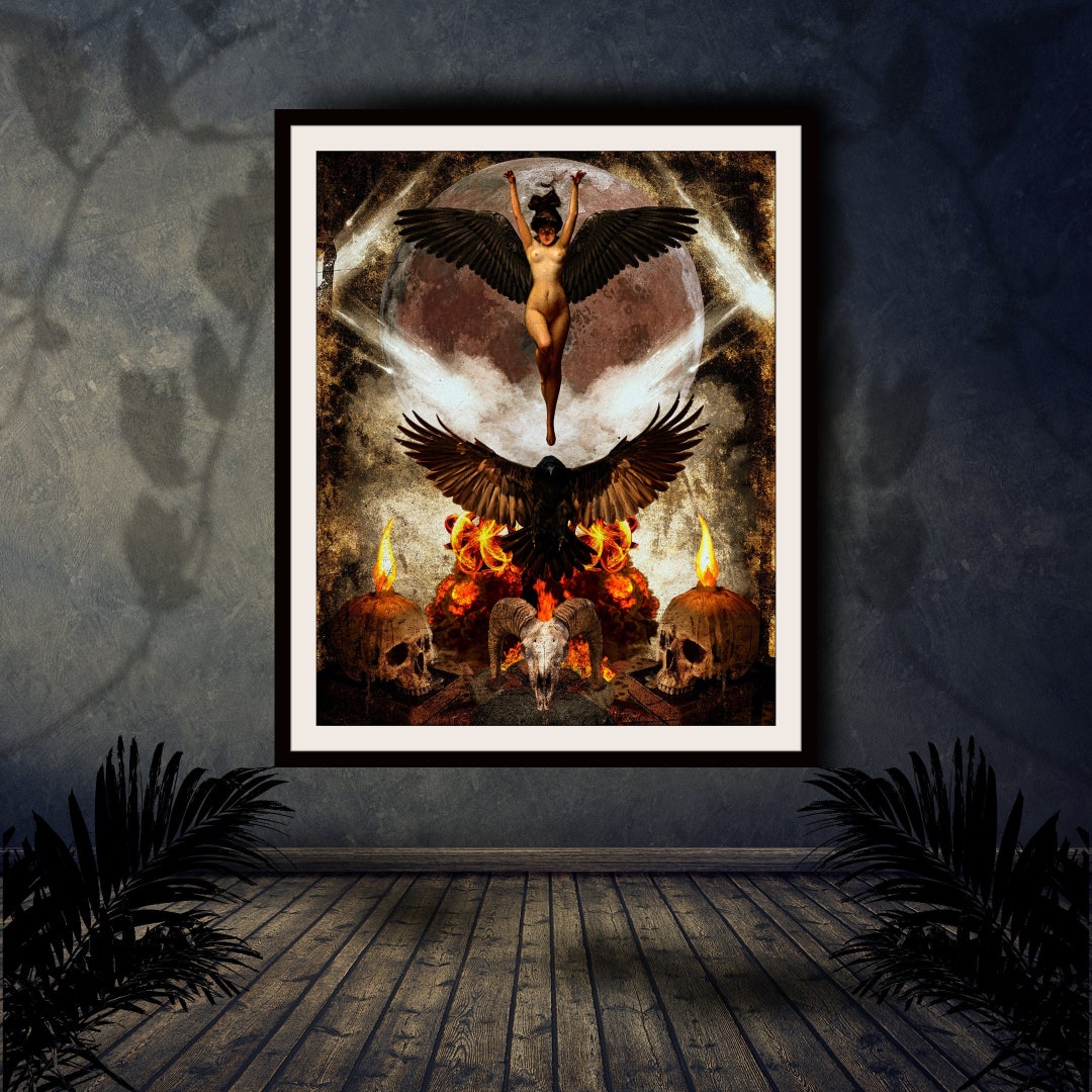 Raven Occult Moon Harpy Flight Fairy Fae Dark Moon Gallery Wall Collage ...