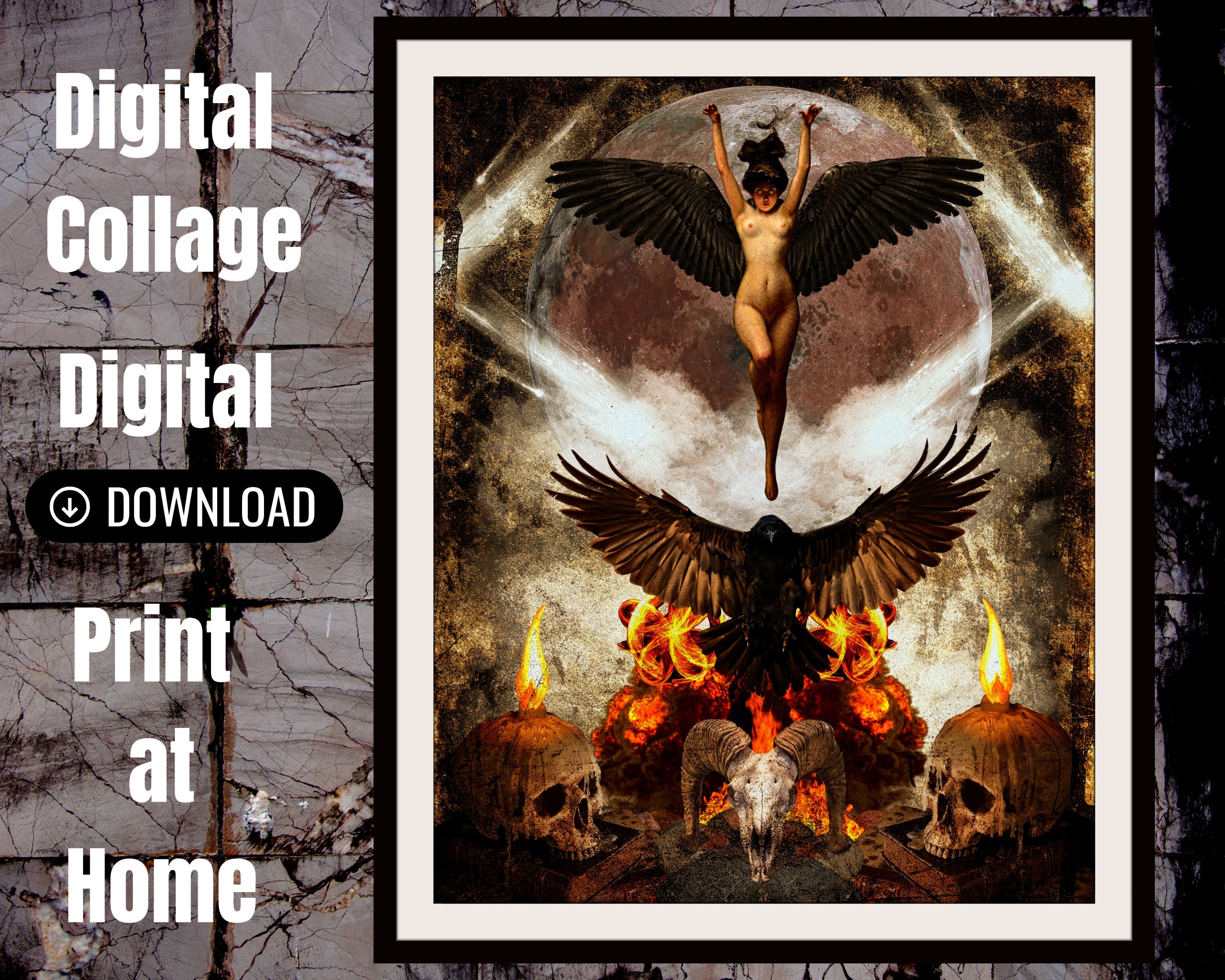 Raven Occult Moon Harpy Flight Fairy Fae Dark Moon Gallery Wall Collage ...