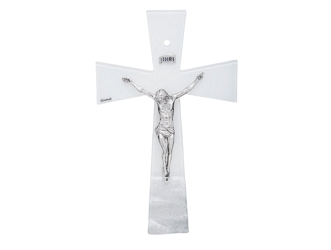 Wavy White Murano Glass Wall Cross - Elegant and Serene Religious Decor ...