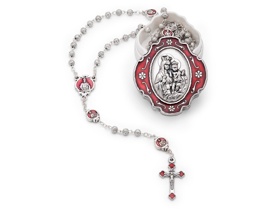 Red Scapular Rosary With Box: Devotional Catholic Enamel Beads - Etsy