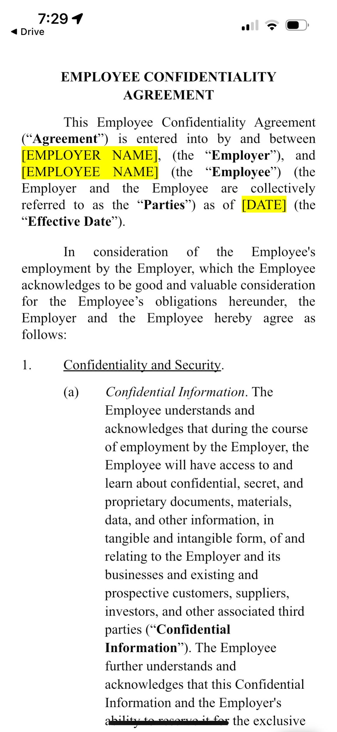 Employee Confidentiality Agreement Customizable Legal Document - Etsy