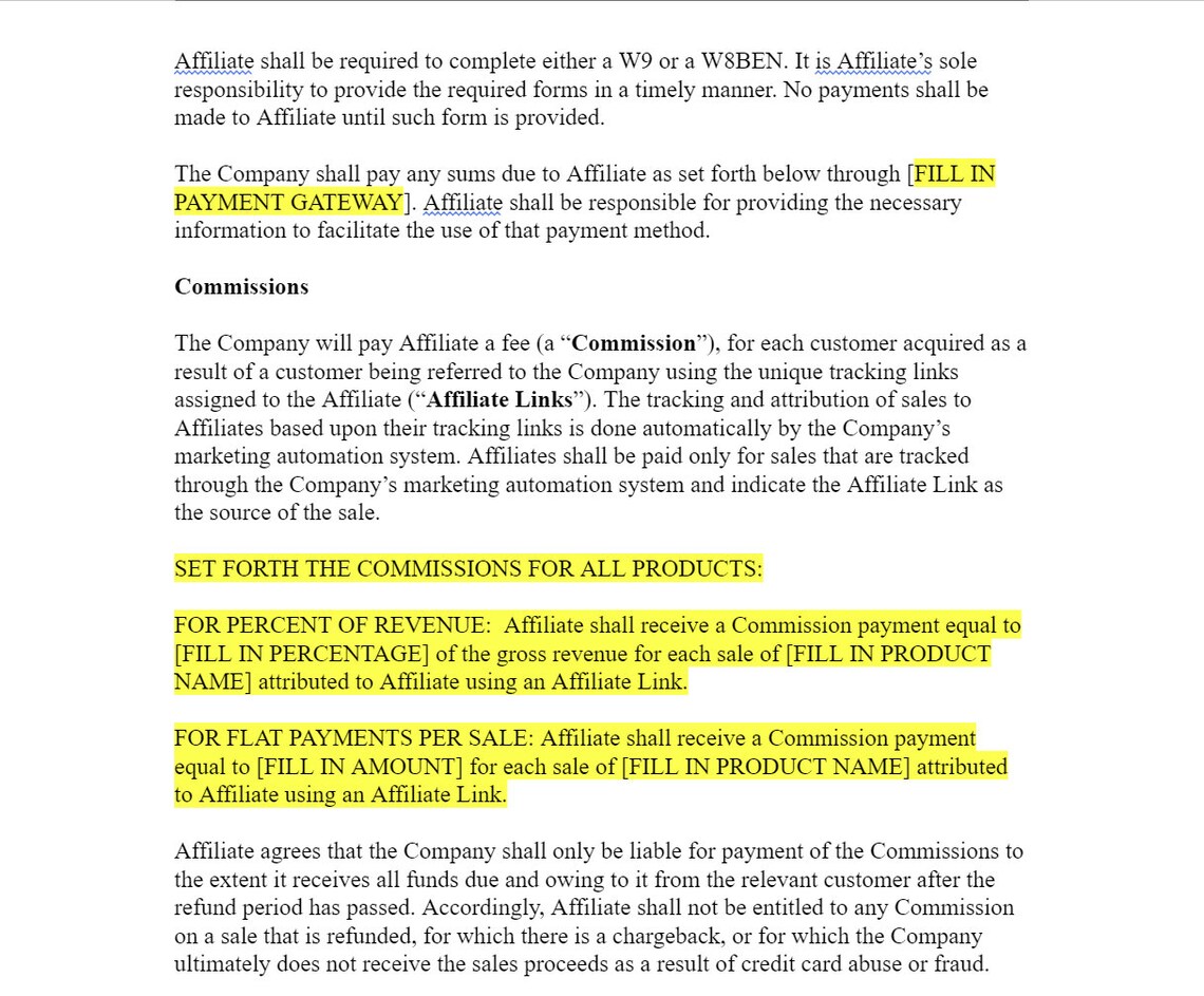 Affiliate Agreement Template Customizable Legal Document - Etsy