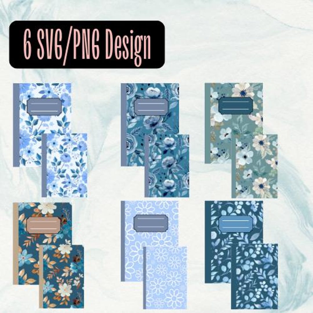 6 Blue Floral Notebook Cover Clipart SVG/PNG Transparent Background ...