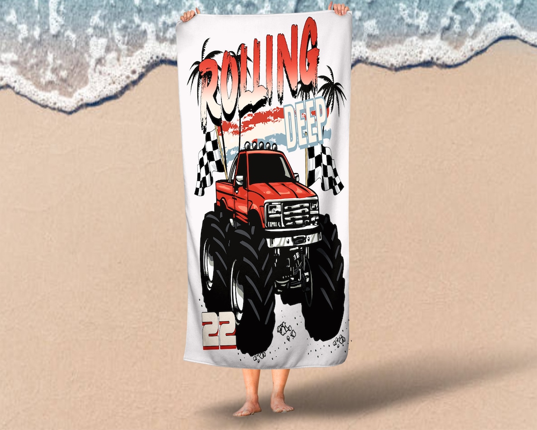 Monster Trucks Cars Beach Towel,race Car Towel,checkered Flag Towels ...