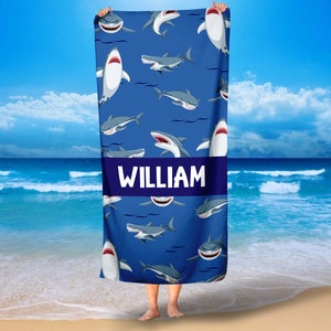 Personalized Shark Name Beach Towel ,custom Shark Gift,shark Beach ...