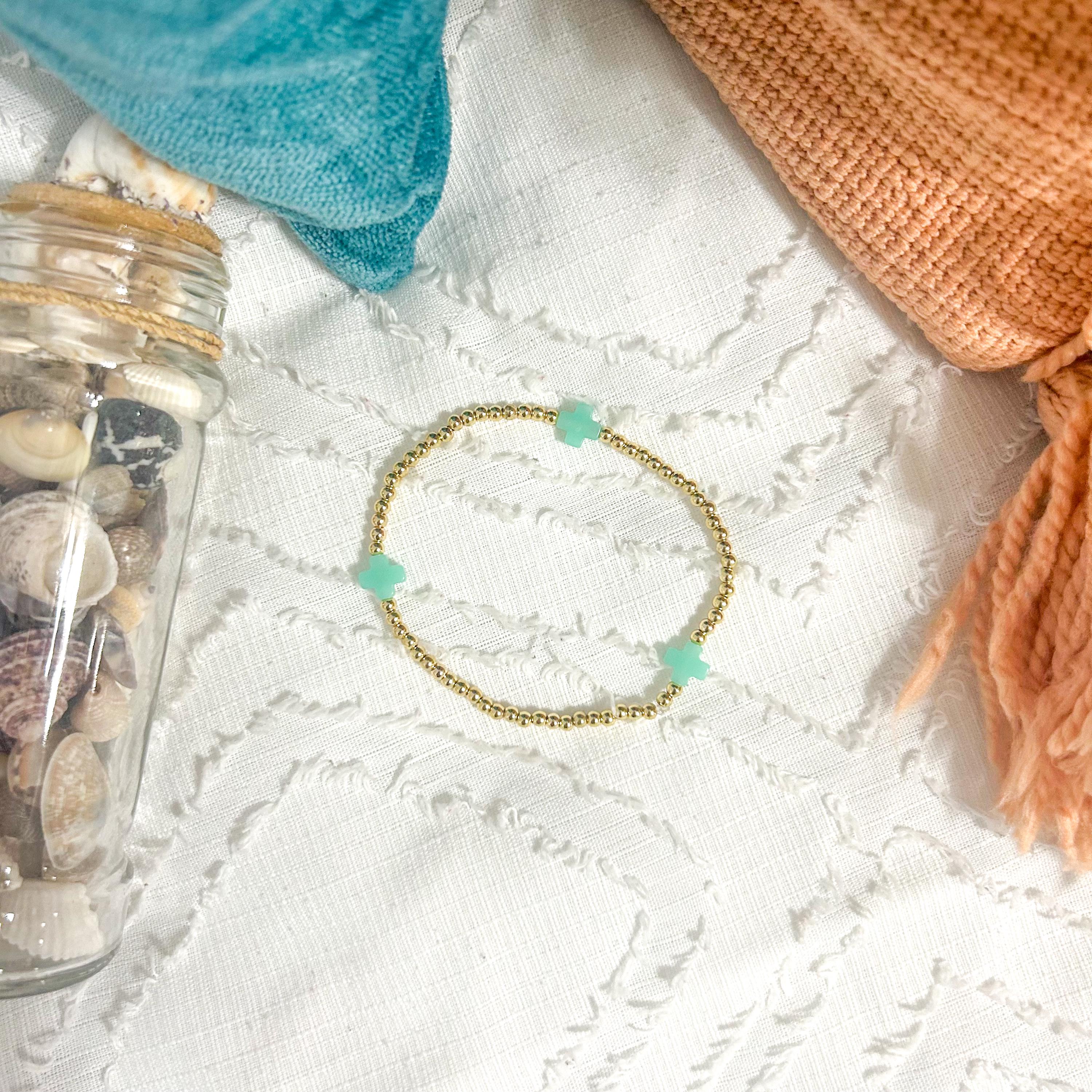 Ella Bracelets | Tarnish Free Gold Beaded Cross Bracelet - Etsy