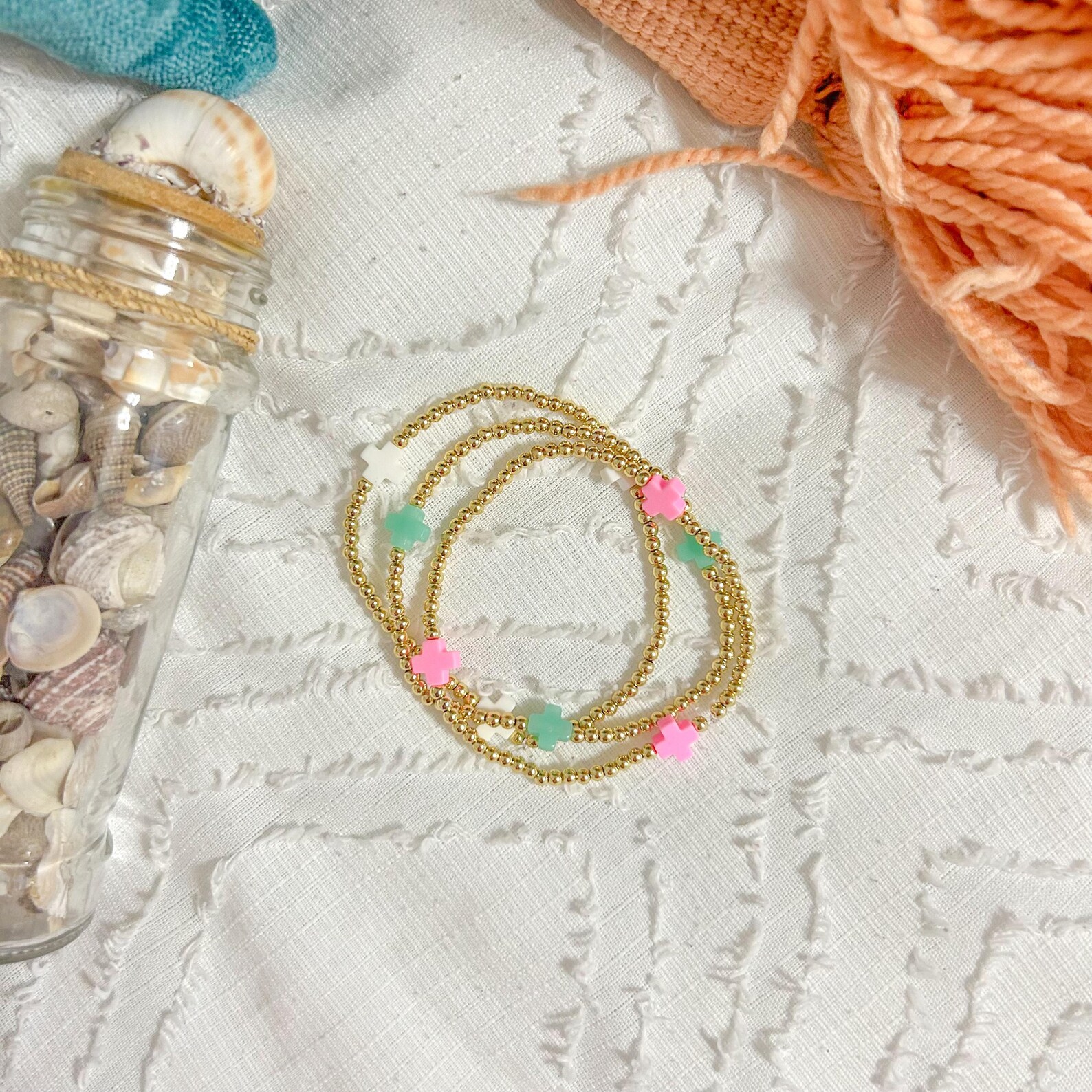 Ella Bracelets | Tarnish Free Gold Beaded Cross Bracelet - Etsy