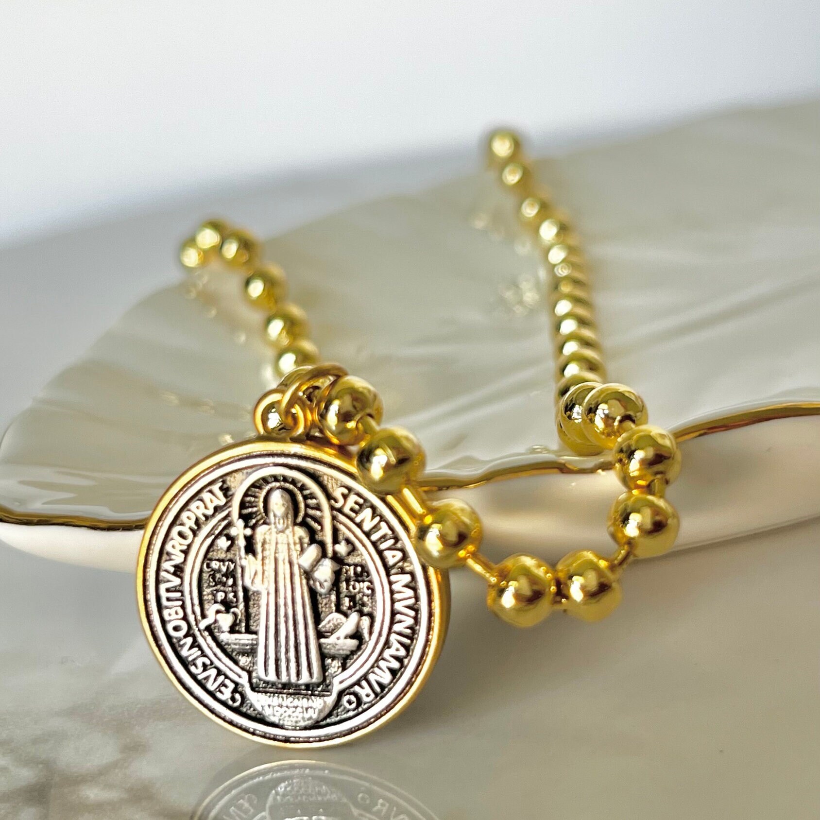 Gold Plated St Benedict Protection Necklace: Catholic Charm - Etsy