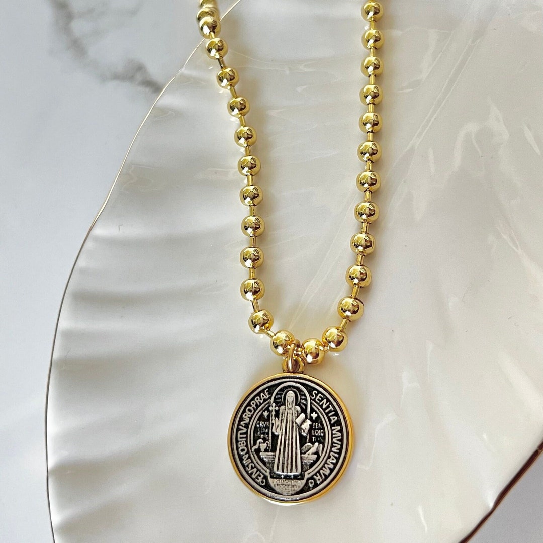 Gold Plated St Benedict Protection Necklace: Catholic Charm - Etsy
