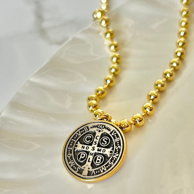 Gold Plated St Benedict Protection Necklace: Catholic Charm - Etsy