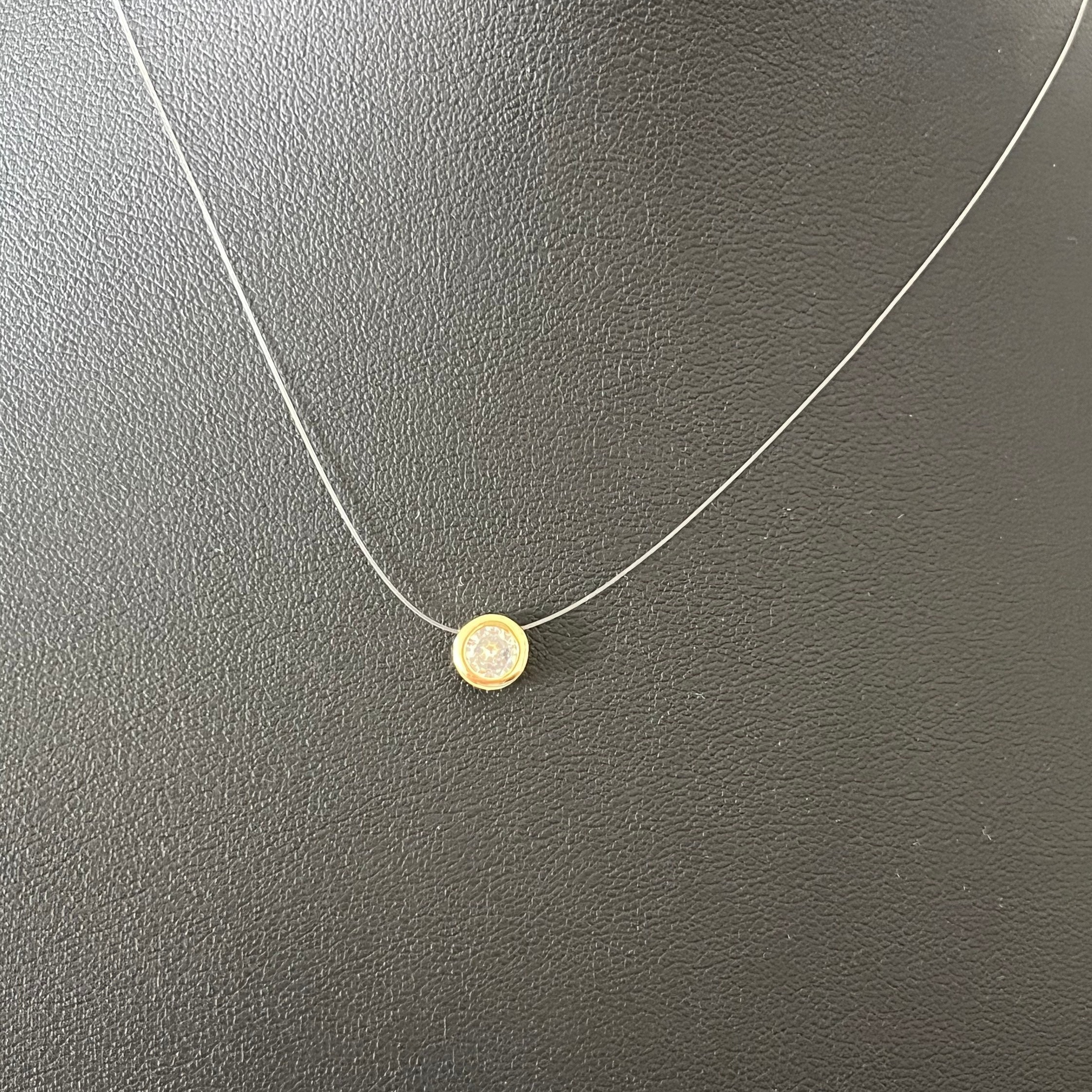 Invisible Cord Necklace, Gold Plated Solitaire Pendant, Illusion ...