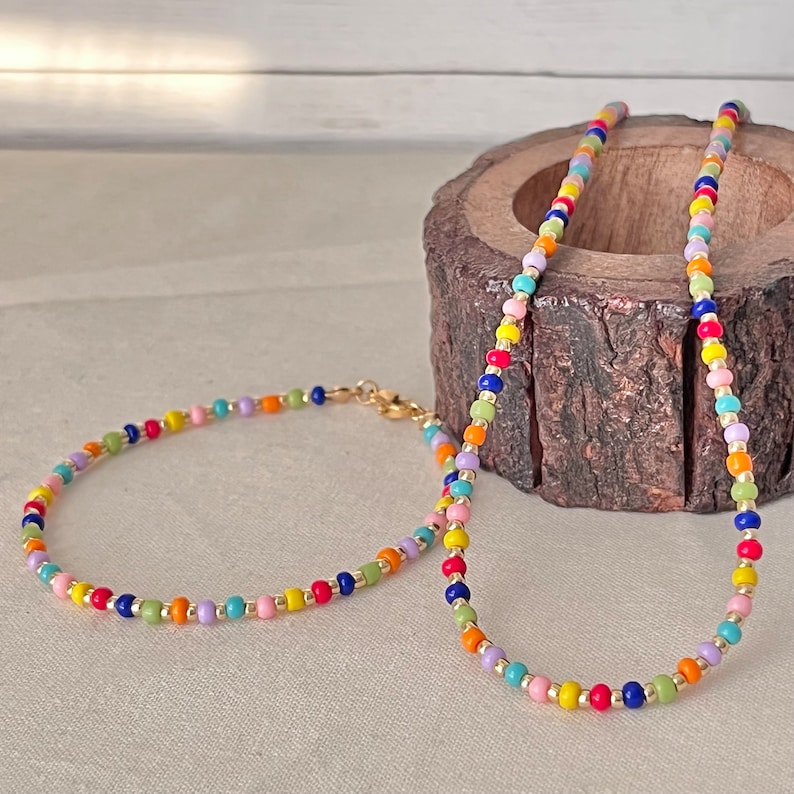 Colorful Bead Necklace, Color Seed Beads Necklace, Beads Boho Festival ...