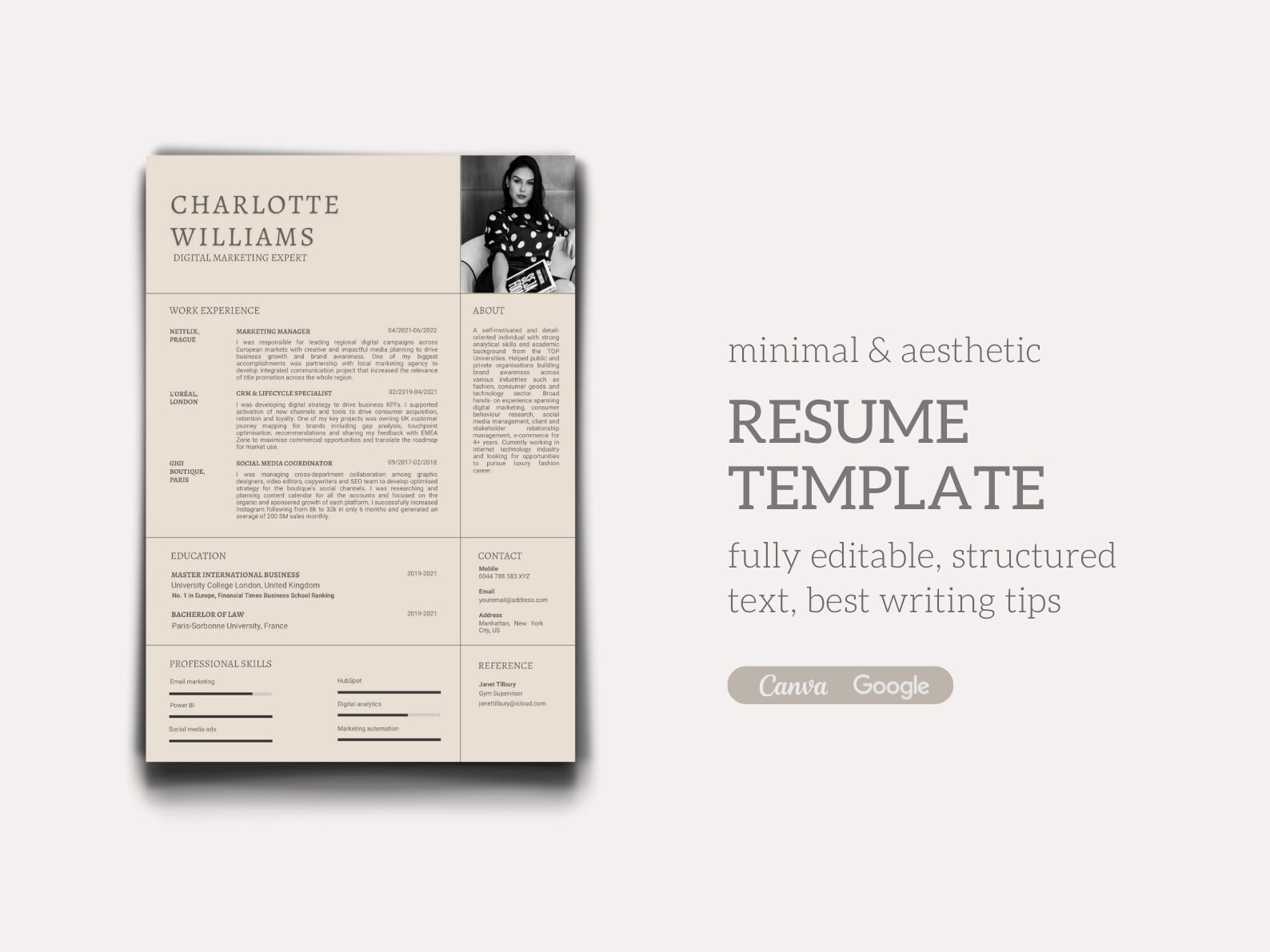 Minimalistic Resume Template, Structured Text Example, Professional ...