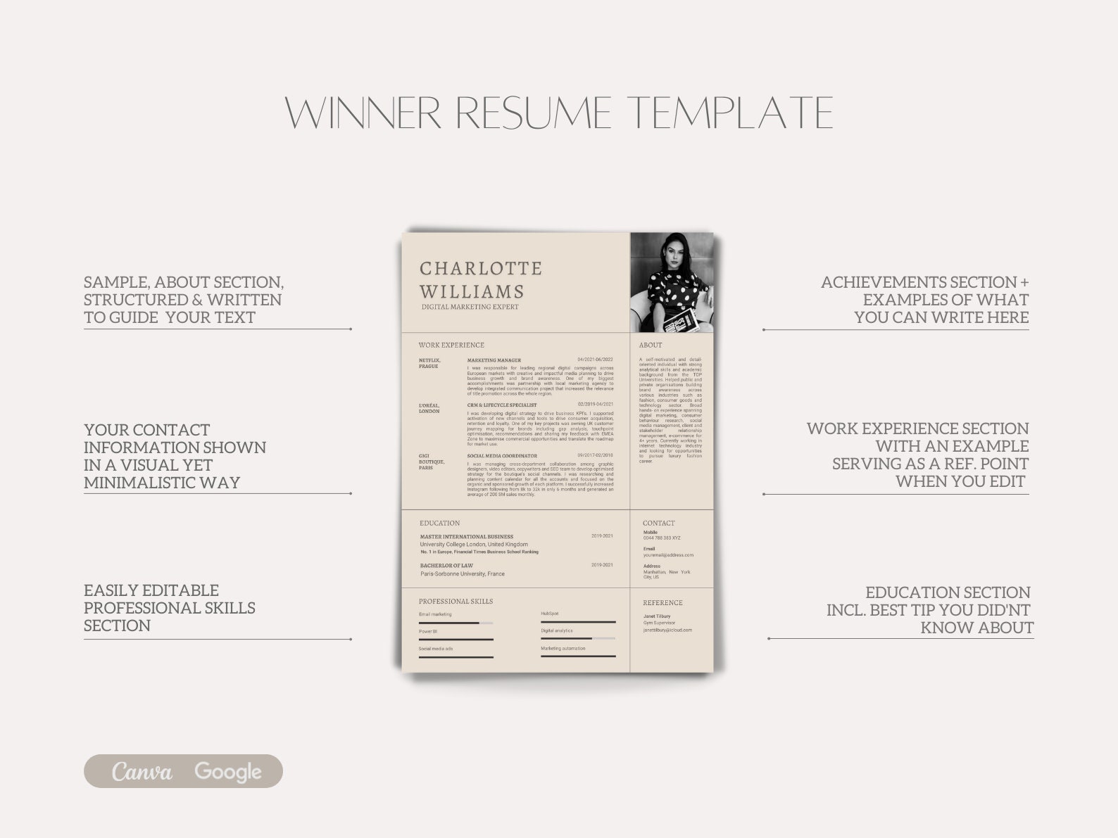Minimalistic Resume Template, Structured Text Example, Professional ...