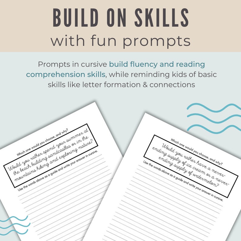 Summer Cursive Handwriting Practice Worksheets for Kids, Printable ...