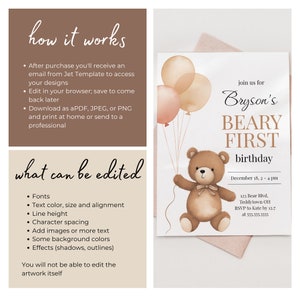 Beary First Birthday Invitation, Teddy Bear 1st B-day Invite for Boys ...