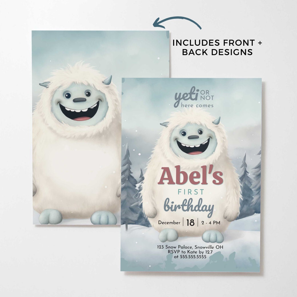 Yeti Birthday Invite, Editable Invitation for Girls and Boys Winter ...