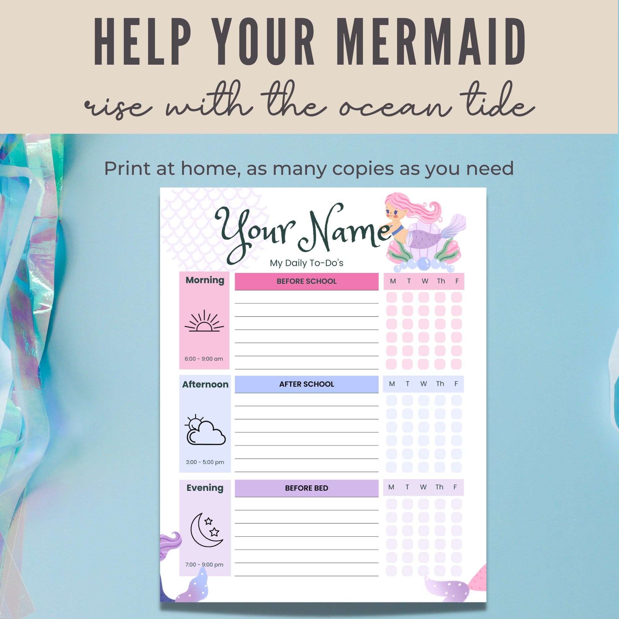 Mermaid Editable Kids Morning Routine Chart Kids Daily - Etsy