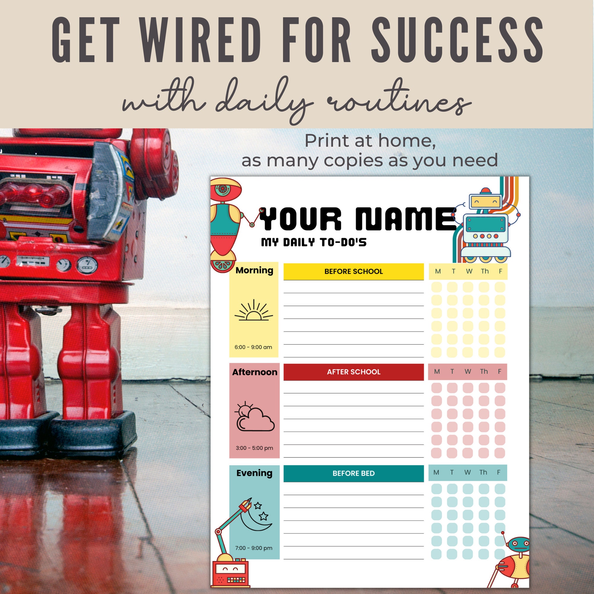 Robot Editable Kids Morning Routine Chart, Kids Daily Checklist ...