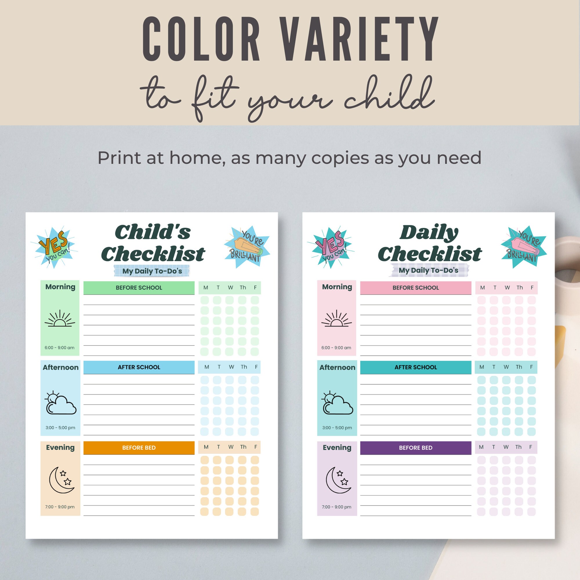 Editable Kids Morning Routine Chart, Kids Daily Checklist, Bedtime ...