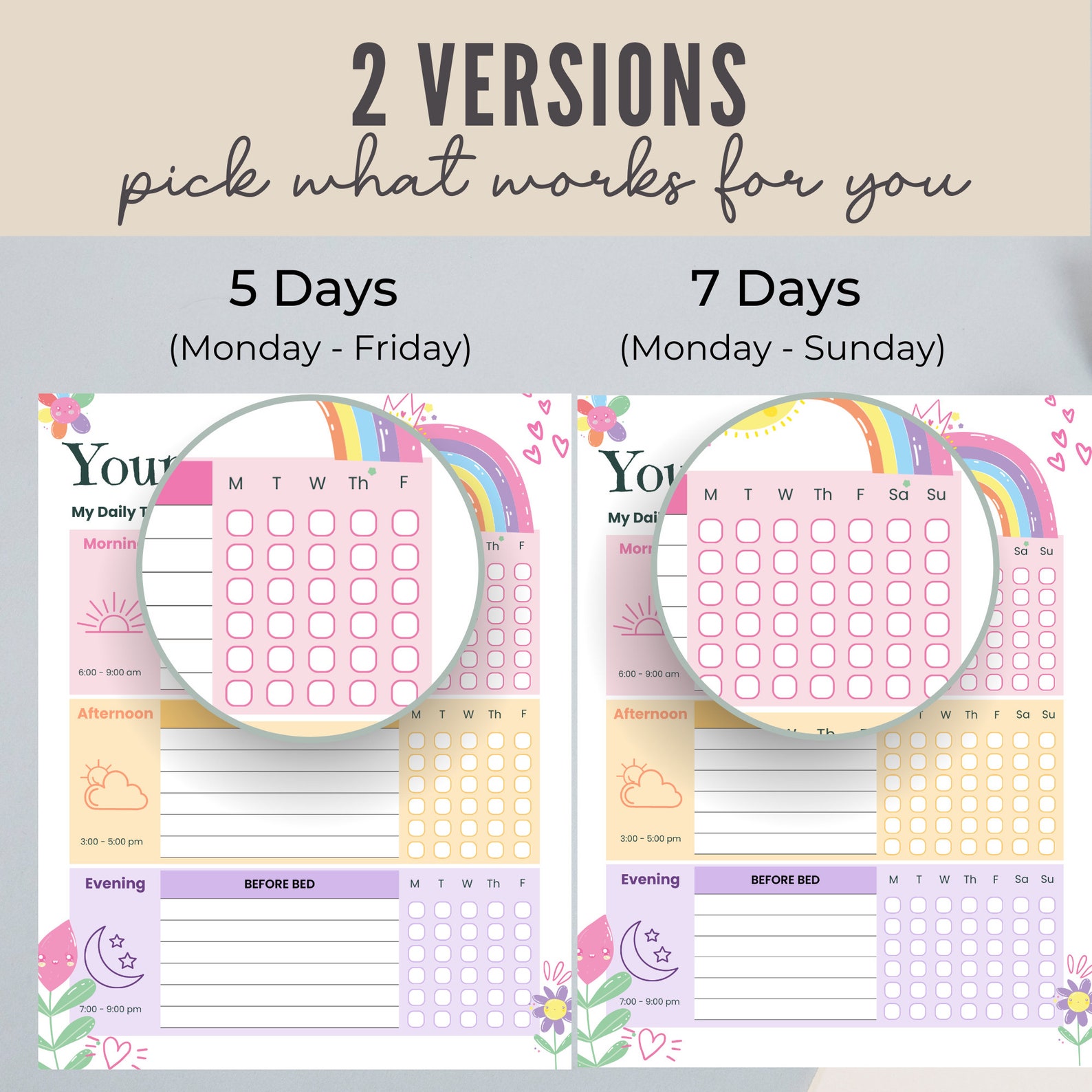 Rainbow Editable Kids Morning Routine Chart, Kids Daily Checklist ...