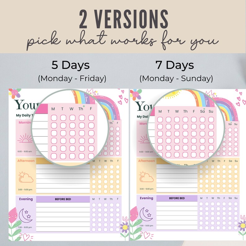 Rainbow Editable Kids Morning Routine Chart, Kids Daily Checklist ...