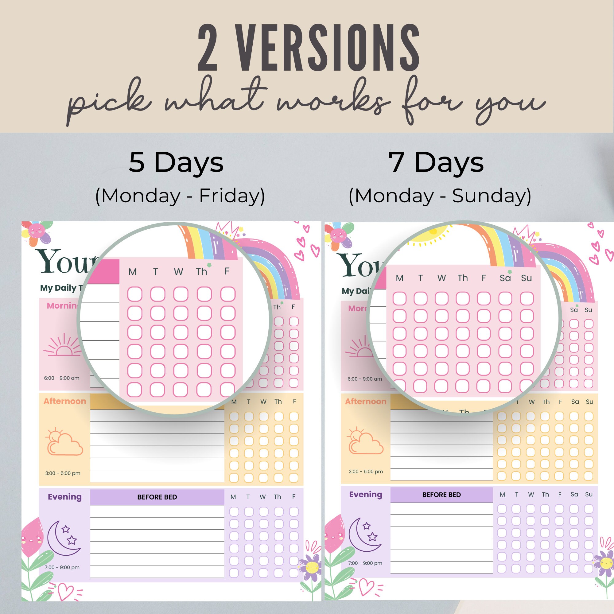 Rainbow Editable Kids Morning Routine Chart, Kids Daily Checklist ...