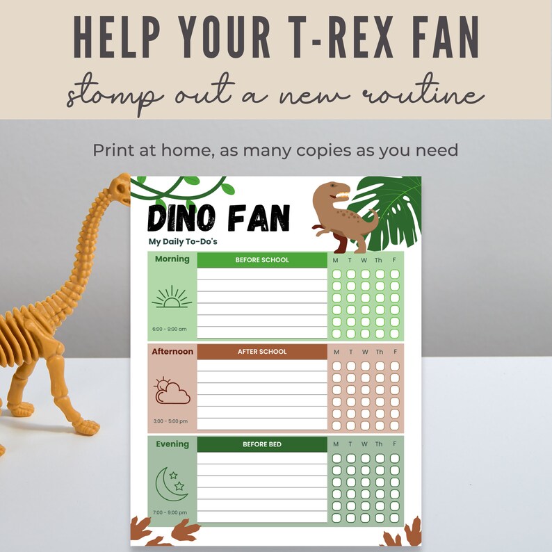 Dinosaur Editable Kids Morning Routine Chart, Kids Daily Checklist ...