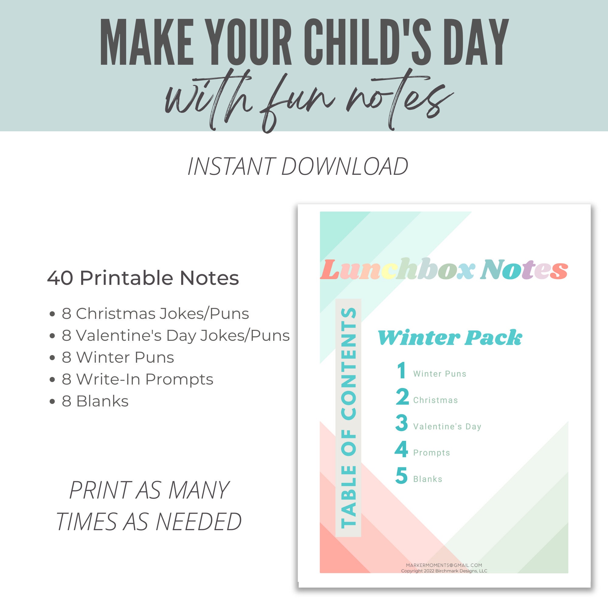 Winter Printable Lunchbox Notes for Boys and Girls, Christmas and ...