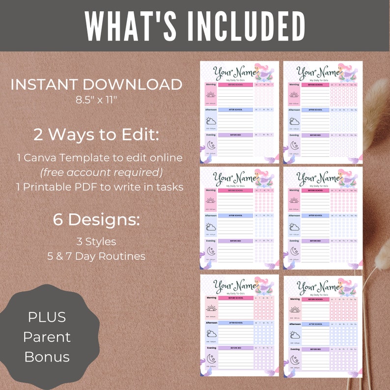 Mermaid Editable Kids Morning Routine Chart Kids Daily - Etsy