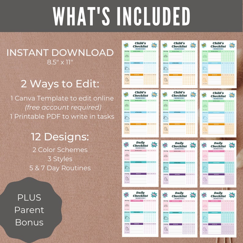 Editable Kids Morning Routine Chart Kids Daily Checklist - Etsy