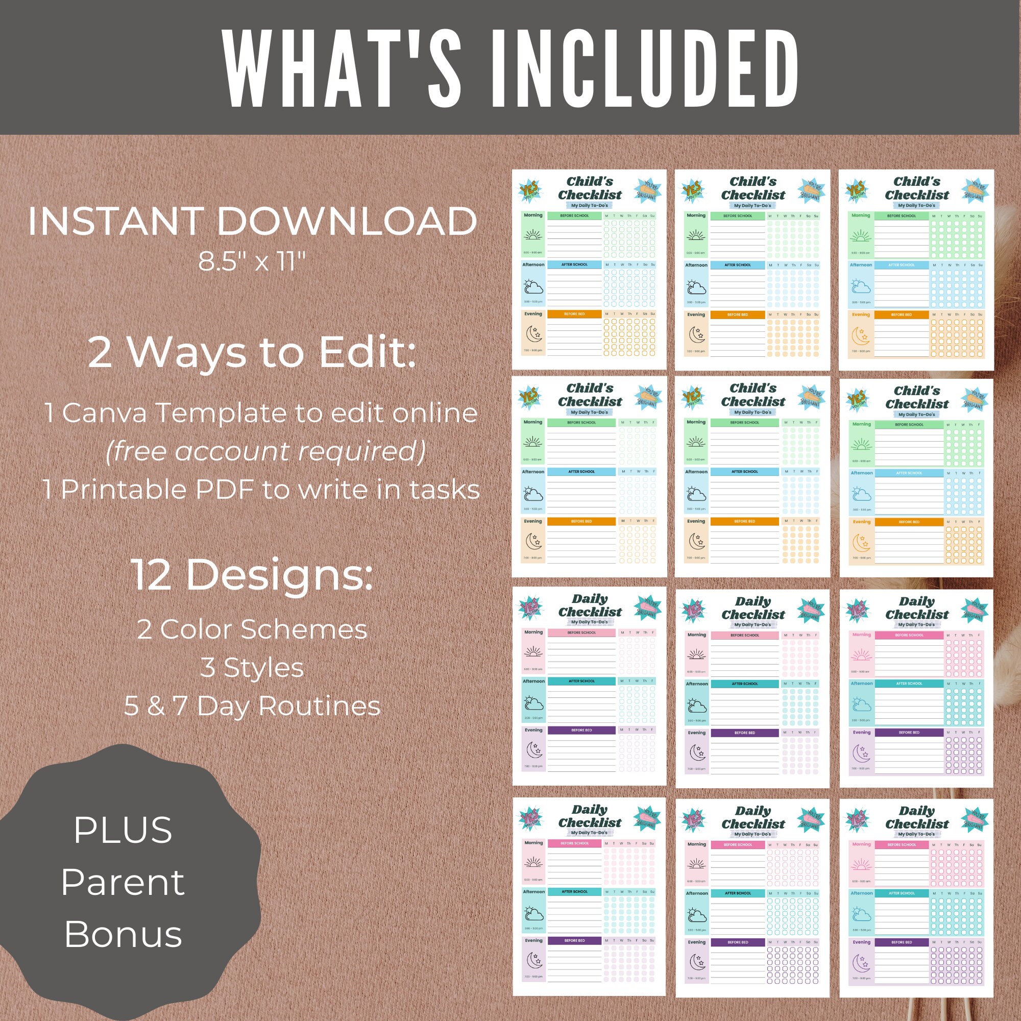 Editable Kids Morning Routine Chart Kids Daily Checklist - Etsy