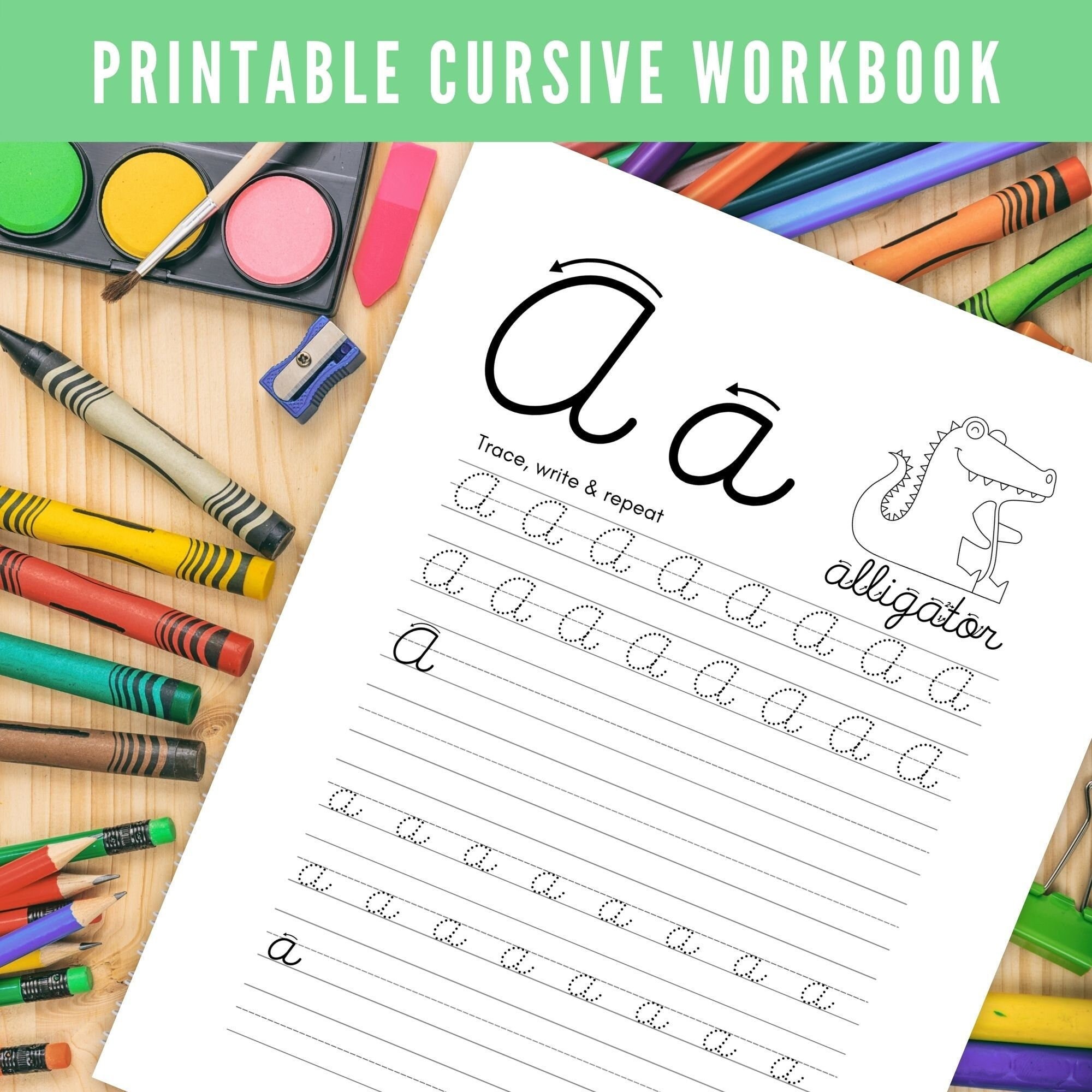 Cursive Lettering Practice Workbook for Kids 8 to 12, Printable Cursive ...