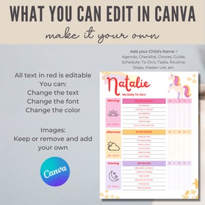 Unicorn Editable Kids Morning Routine Chart, Kids Daily Checklist ...