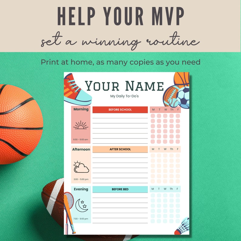 Sports Editable Kids Morning Routine Chart, Kids Daily Checklist ...