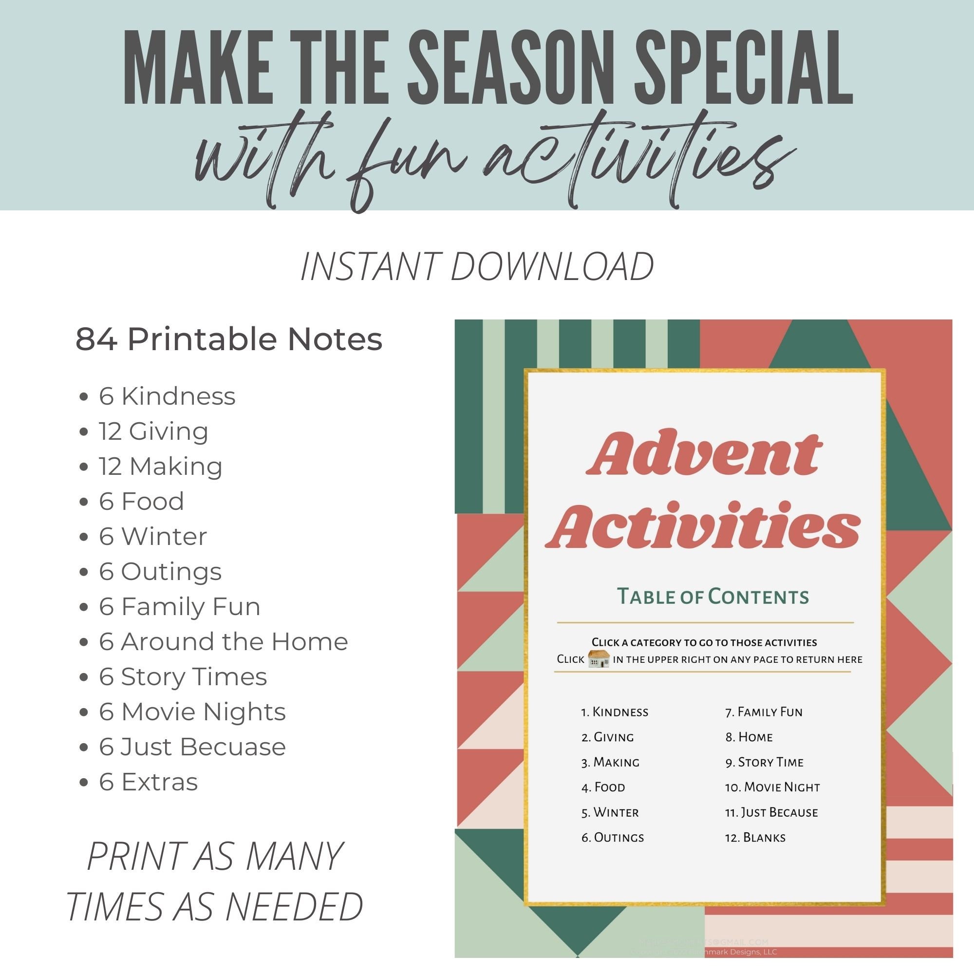 Printable Advent Activity for Kids and Families, DIY Kids Advent ...