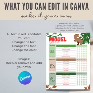 Dinosaur Editable Kids Morning Routine Chart, Kids Daily Checklist ...