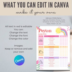 Rainbow Editable Kids Morning Routine Chart, Kids Daily Checklist ...