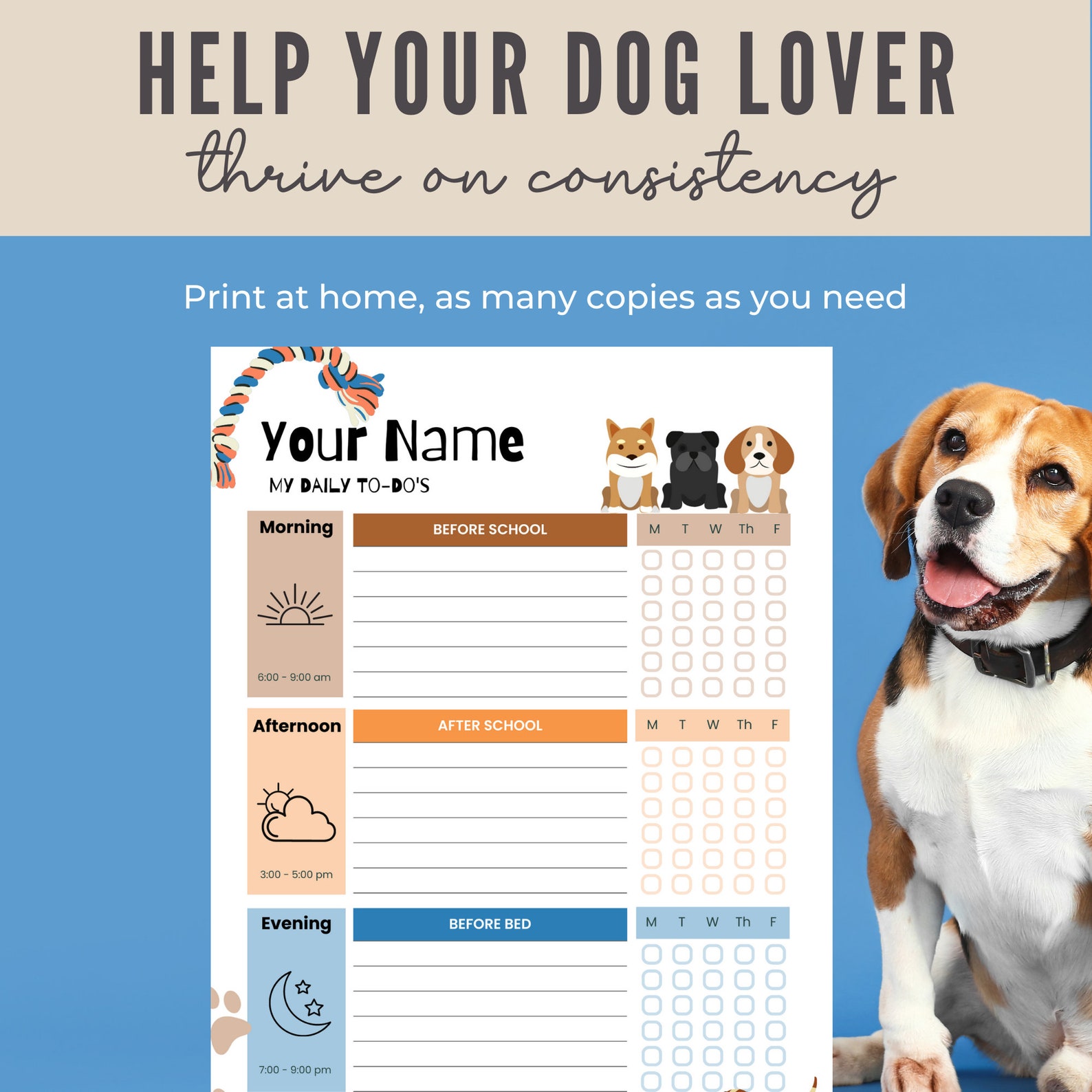 Dog Lover Editable Kids Morning Routine Chart, Kids Daily Checklist ...