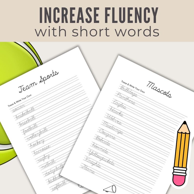 Cursive Handwriting Practice Worksheets for Kids Sports Edition ...