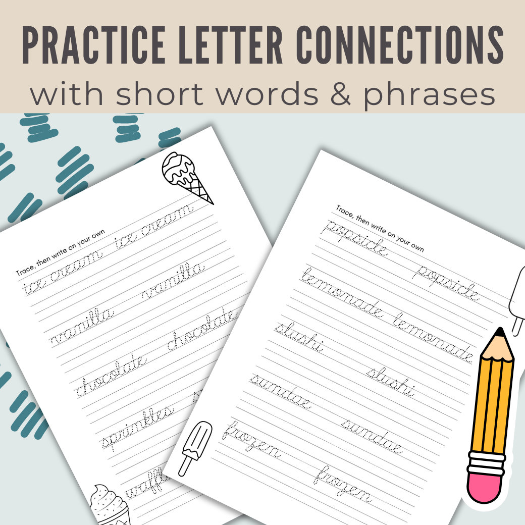 Summer Cursive Handwriting Practice Worksheets for Kids, Printable ...